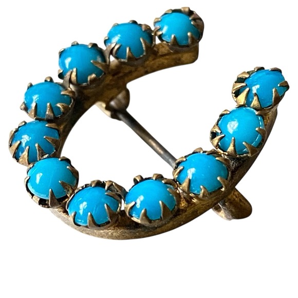 Jewelry | Vintage Deco Blue Horse Shoe Brooch Pushback Pin | Poshmark